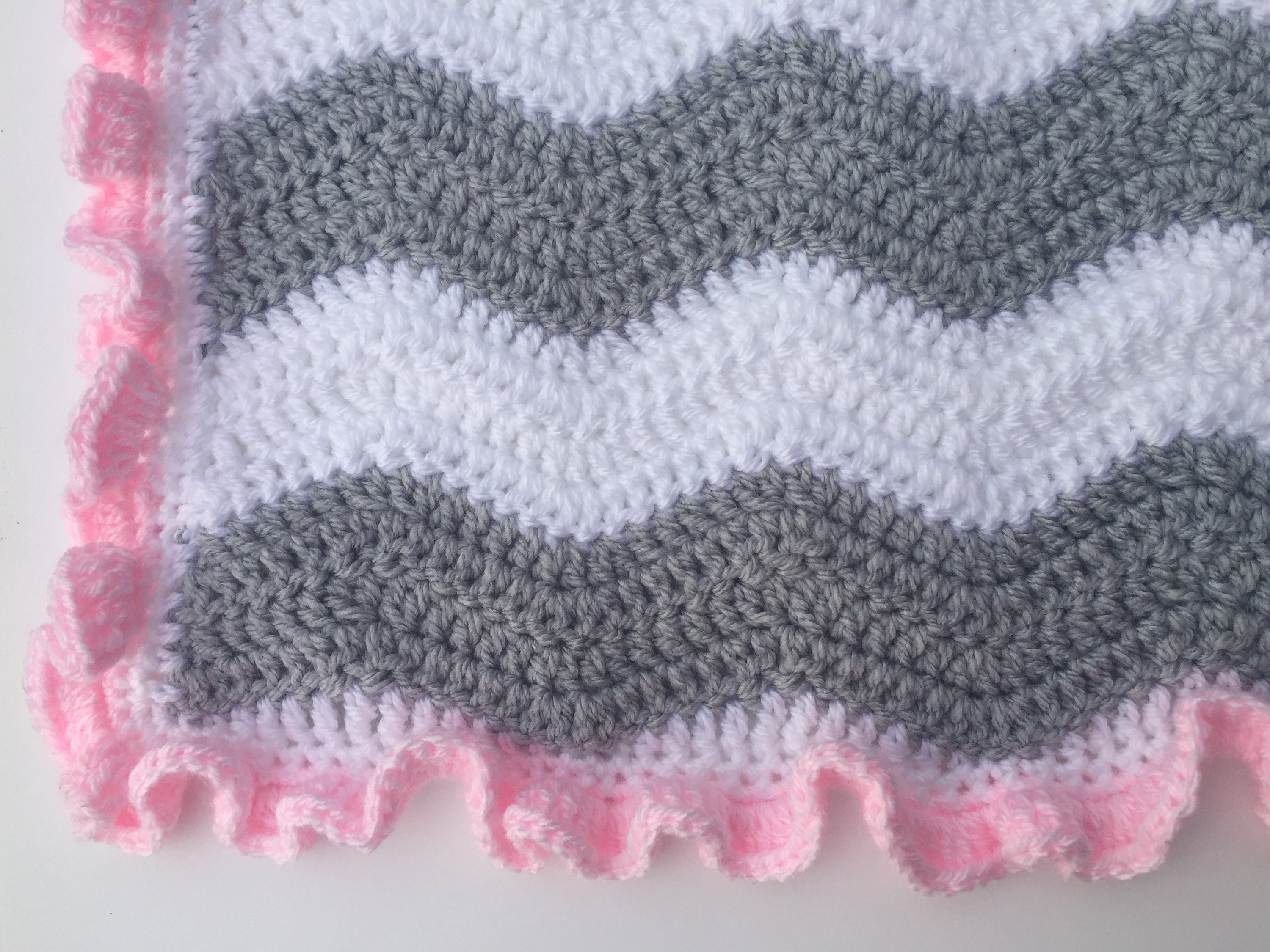 Chevron Crochet Baby Blanket With Ruffle Edging - Etsy UK