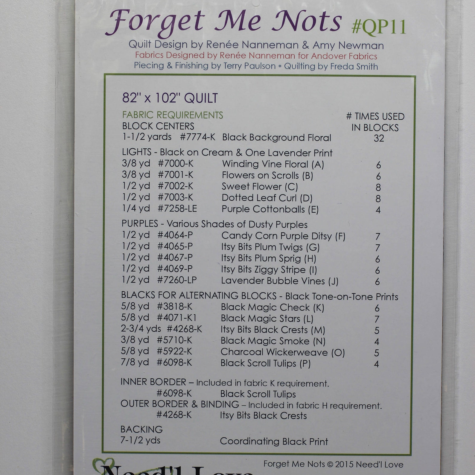 Quilt Pattern. Forget Me Nots Quilt Pattern. Size 82" by 102." This is ...