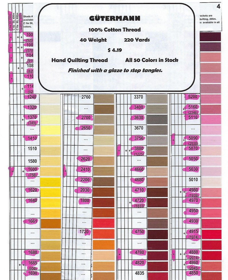 Gutermann Cotton Thread. Hand Quilting Thread. This is a 40 Weight, 220 ...