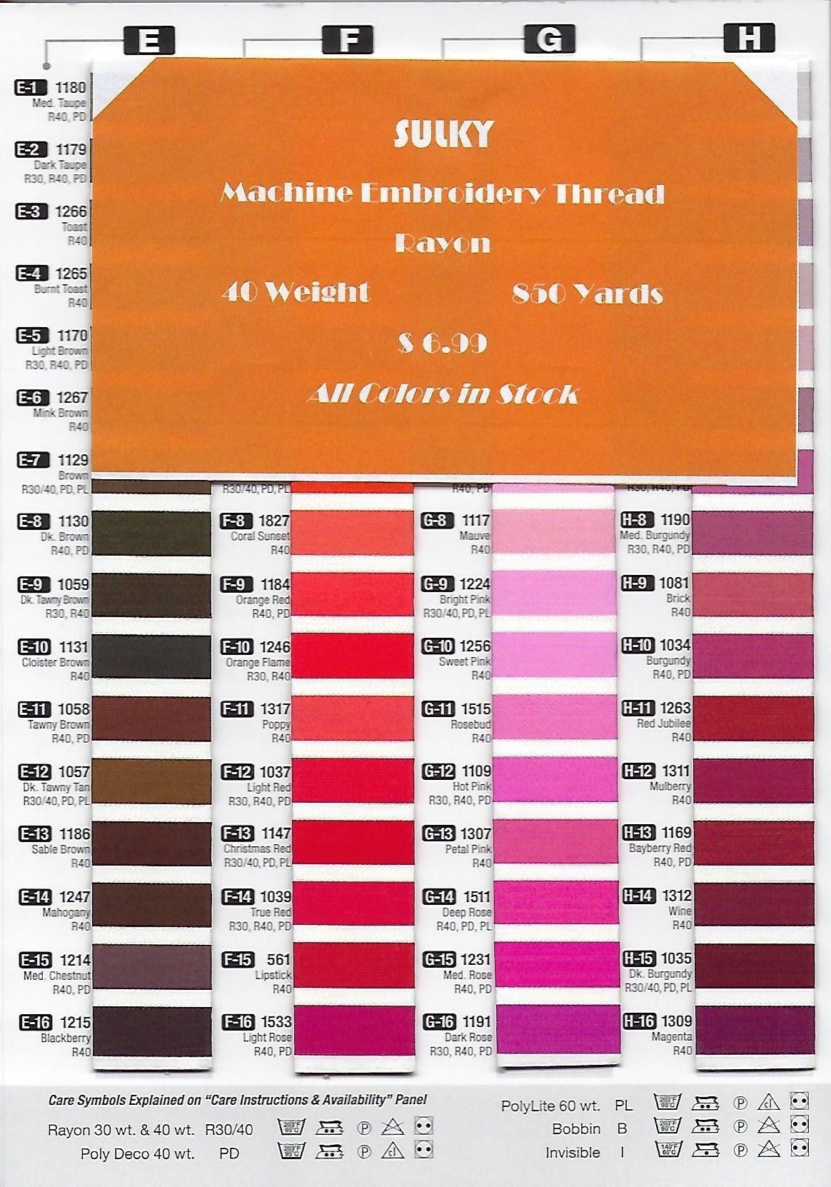 Sulky Machine Embroidery Thread, Rayon Each Has 850 Yards. All Colors ...