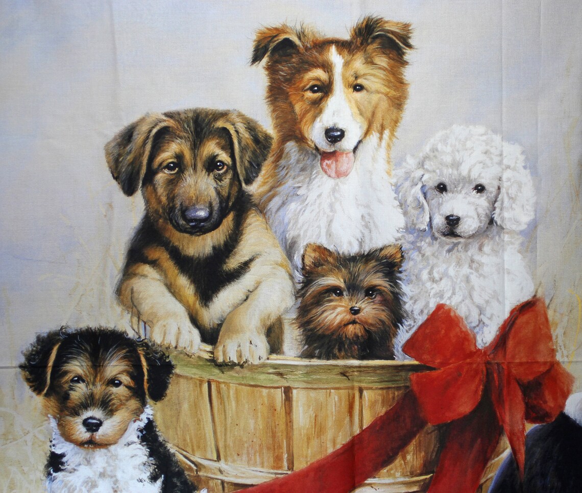 Fabric Panel Dogs. Six Puppies Different Breeds Poodle | Etsy