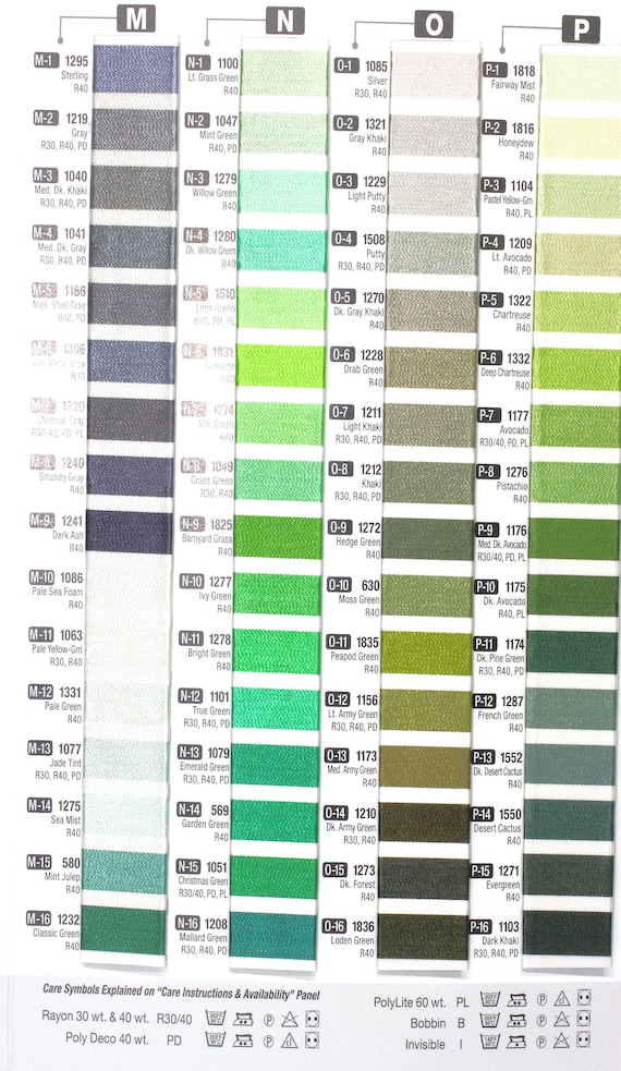Sulky Rayon 40 Thread Chart