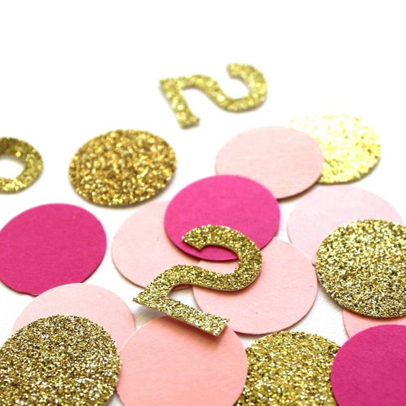Pink and Gold Confetti. TWO. Birthday Confetti. Two Confetti. Birthday ...