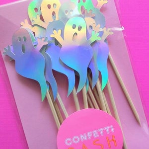 Pink Halloween. Pastel Halloween. Ghost Cupcake Toppers. Holographic ...