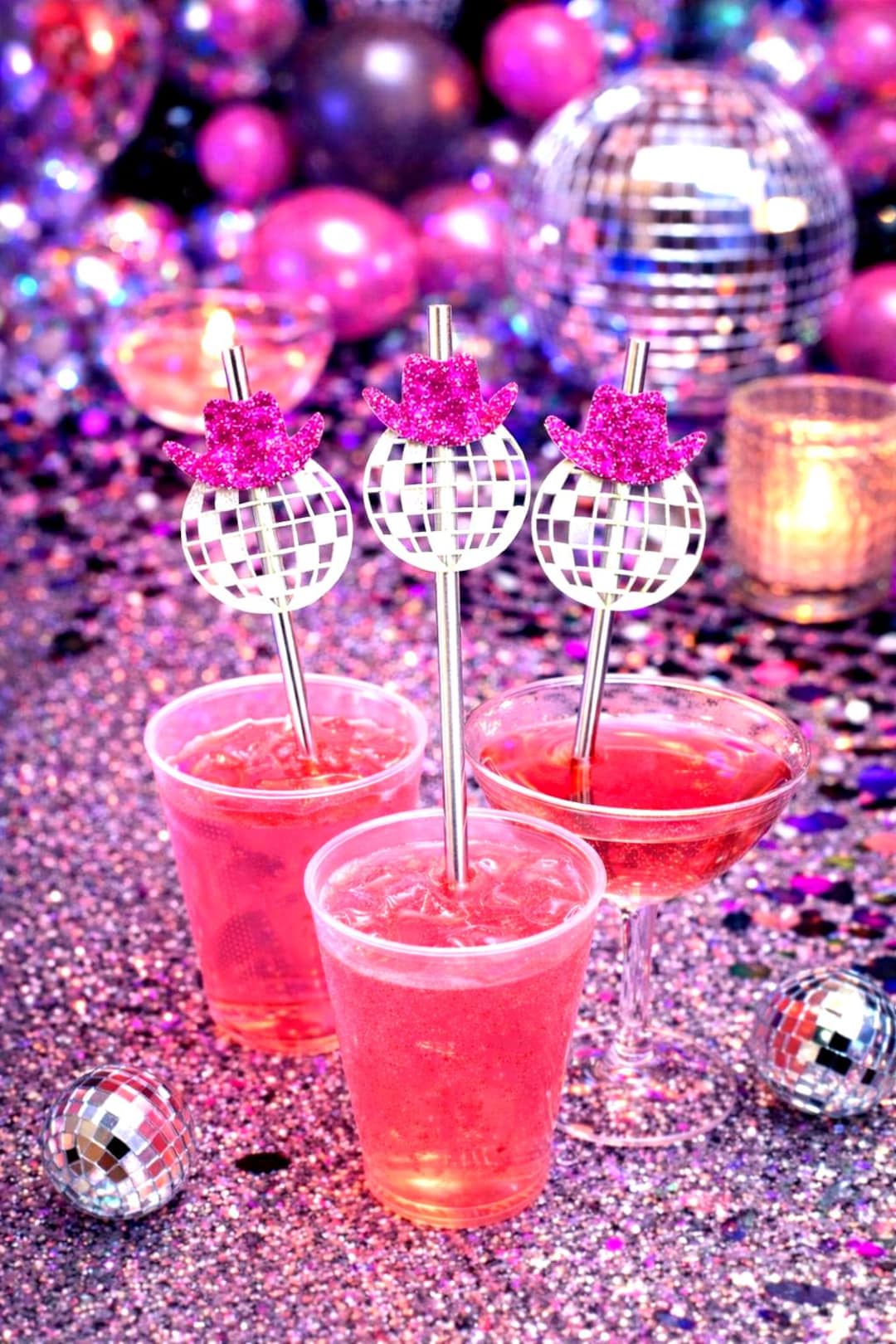 Disco Ball Cowgirl Straws: Bachelorette Party Decor - Set of 12 - Etsy