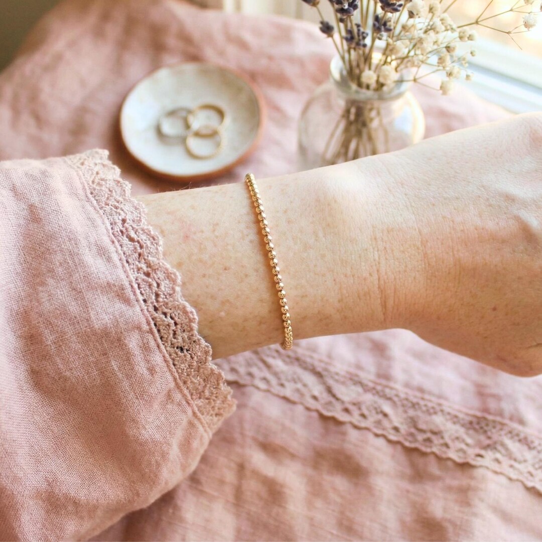14k Gold Filled 2.5mm Bead Stretchy Bracelet, Waterproof & Won't ...