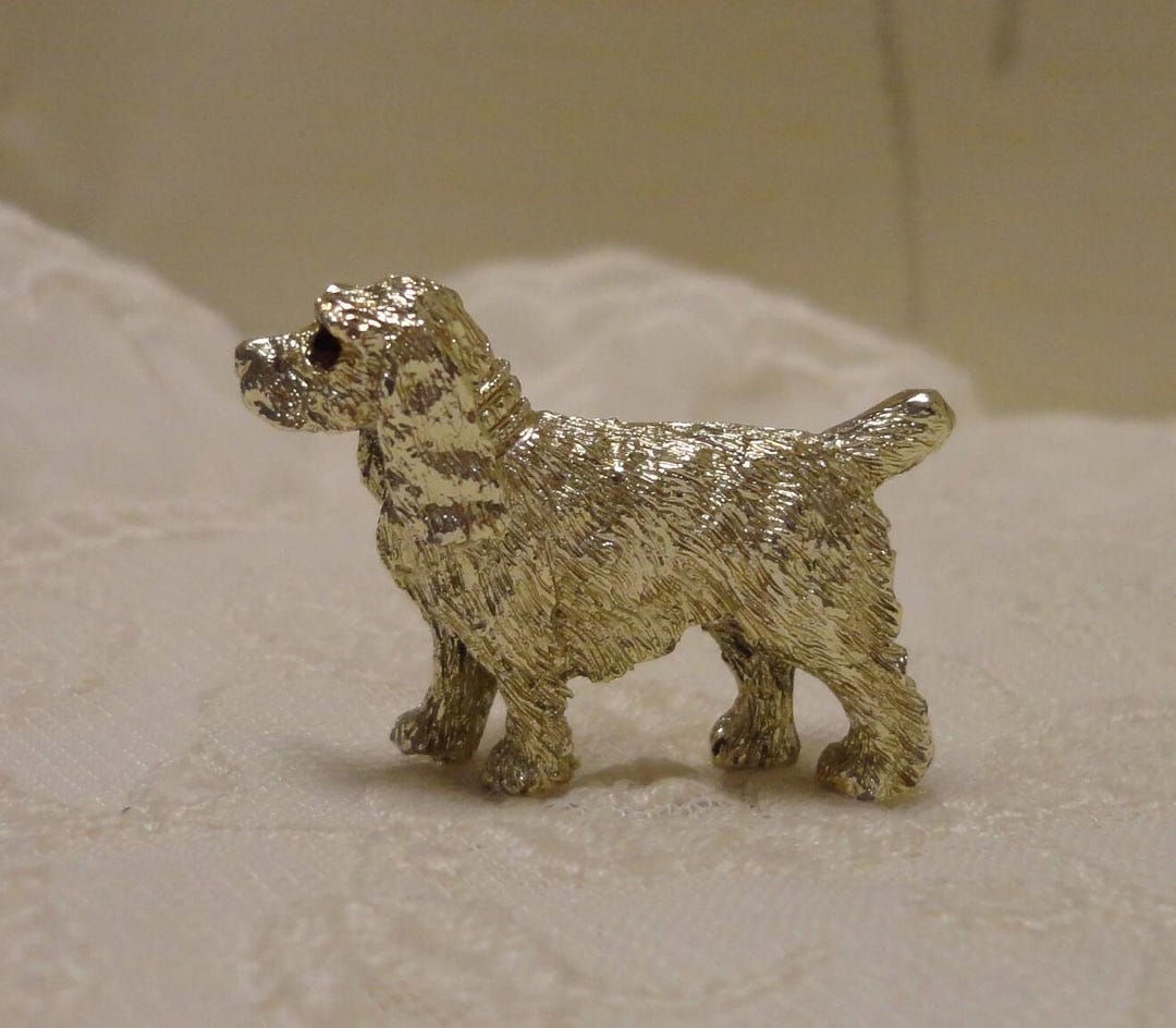 Beautiful Vintage Nemo Dog Pin Textured Gold Wash Red Rhinestone Eyes ...