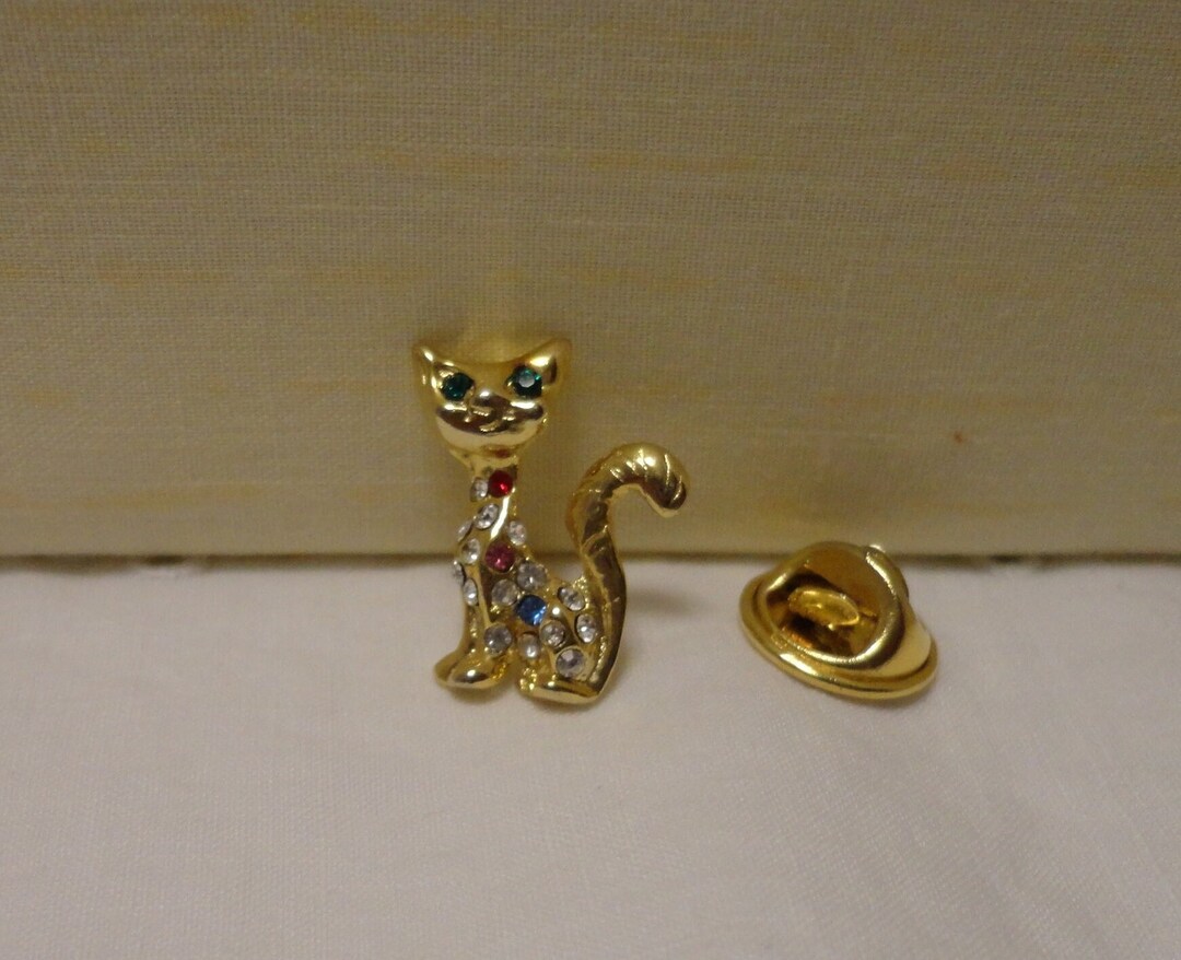 Adorable Tiny Vintage Rhinestone Cat Tack Pin - Etsy