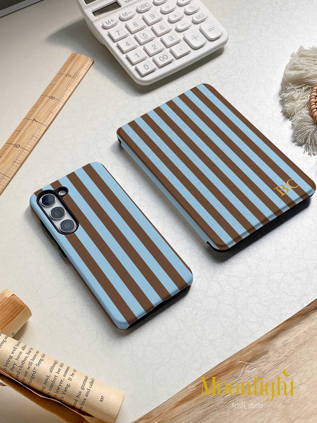 Rustic Brown & Blue Stripe Personalization Kindle Case, Paperwhite 12th ...
