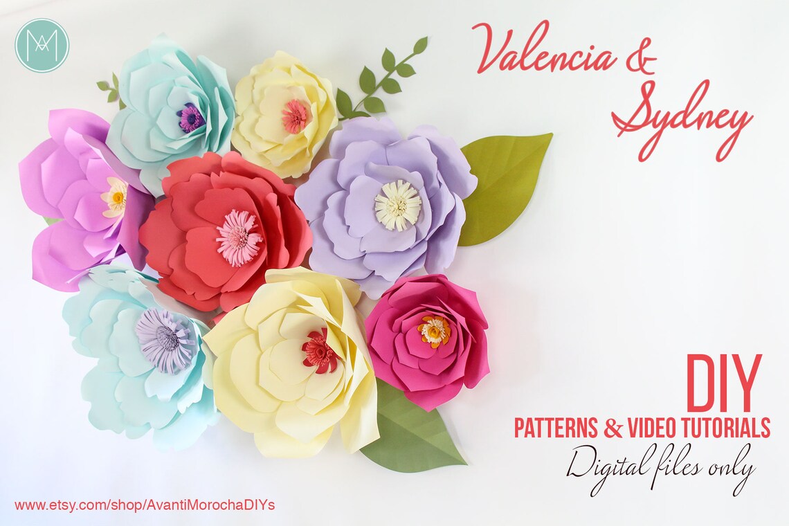 DIY Giant Paper Flower Patterns & Video Tutorial Valencia | Etsy