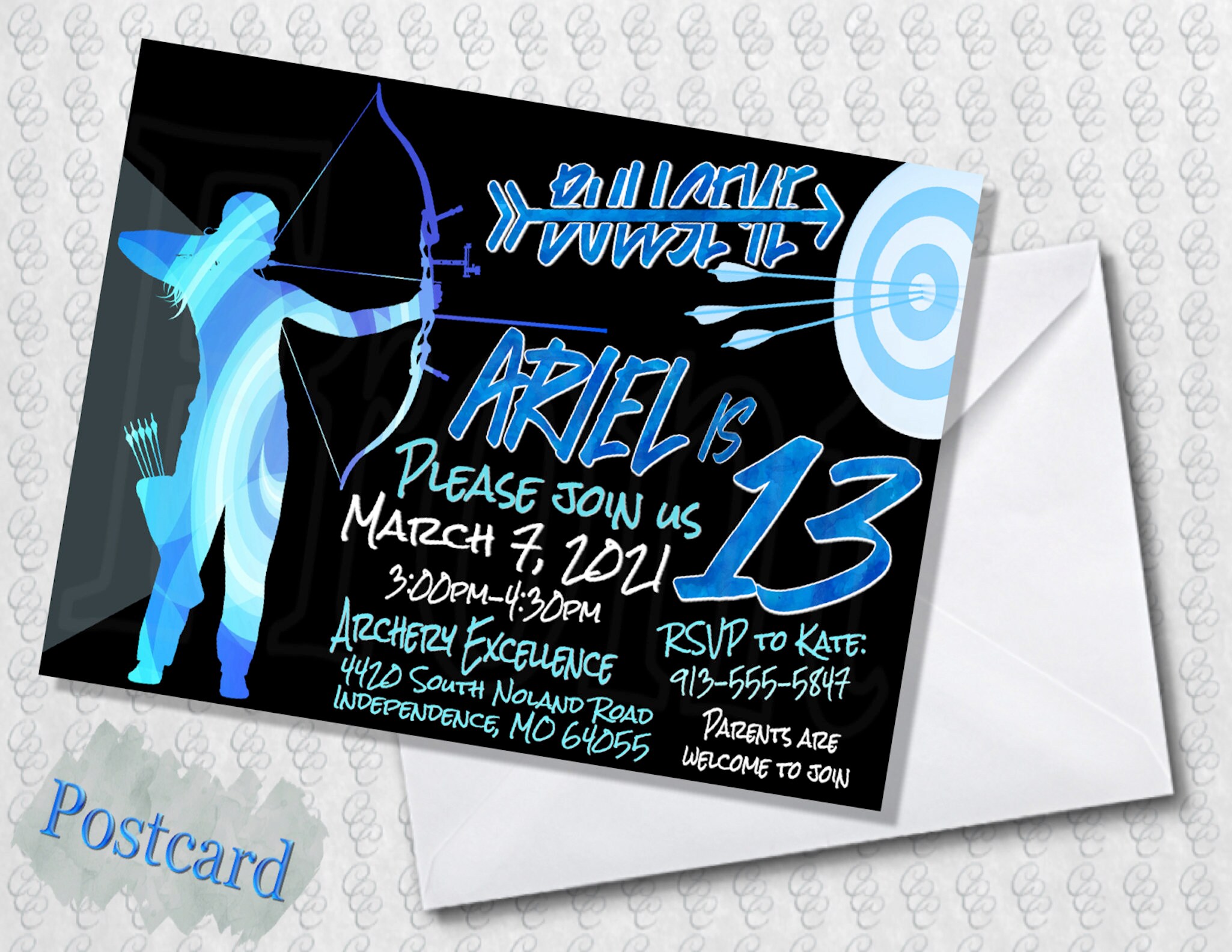 Archery Invitation; Birthday Invitation; Archery; Archer; Bow and Arrow ...