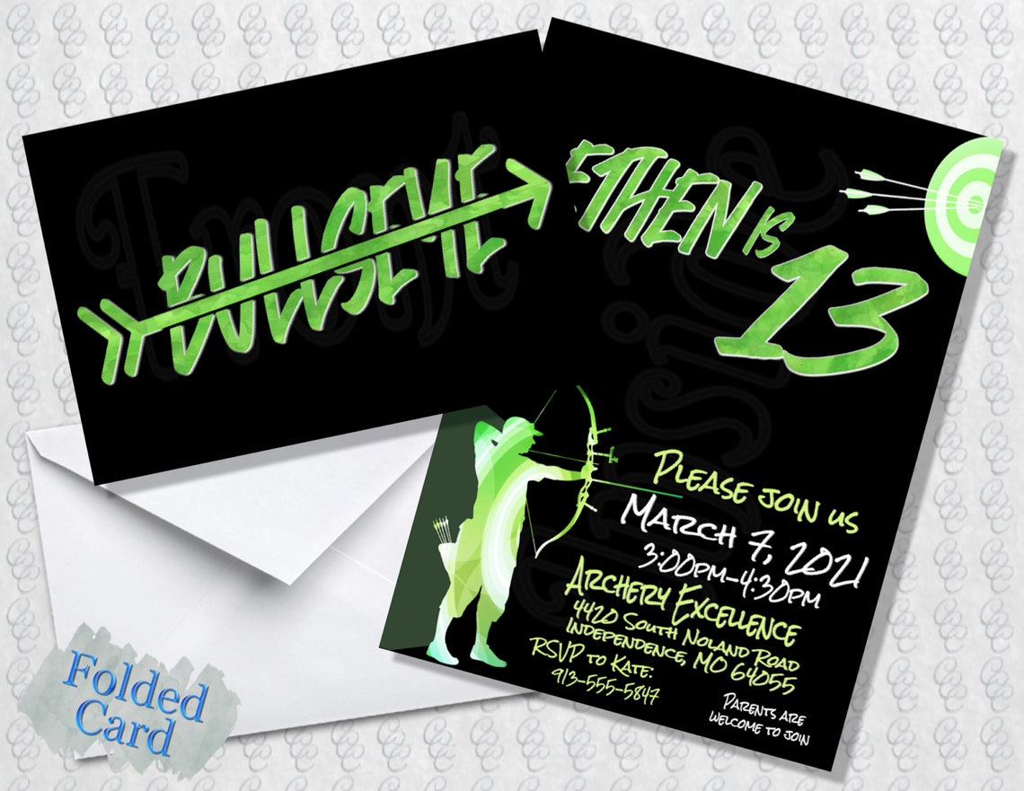 Archery Invitation; Birthday Invitation; Archery; Archer; Bow and Arrow ...