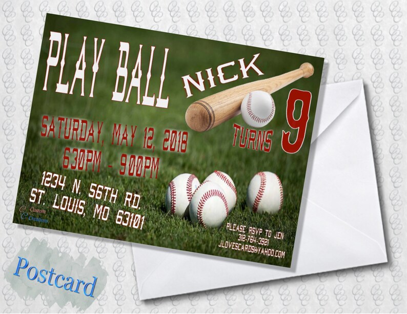 Baseball Invitation; Folded Card; Postcard - Etsy