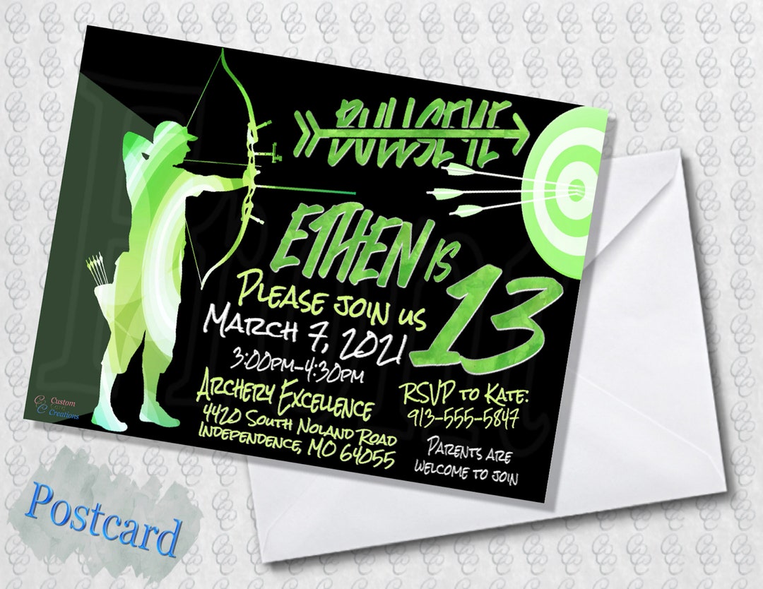 Archery Invitation; Birthday Invitation; Archery; Archer; Bow and Arrow ...