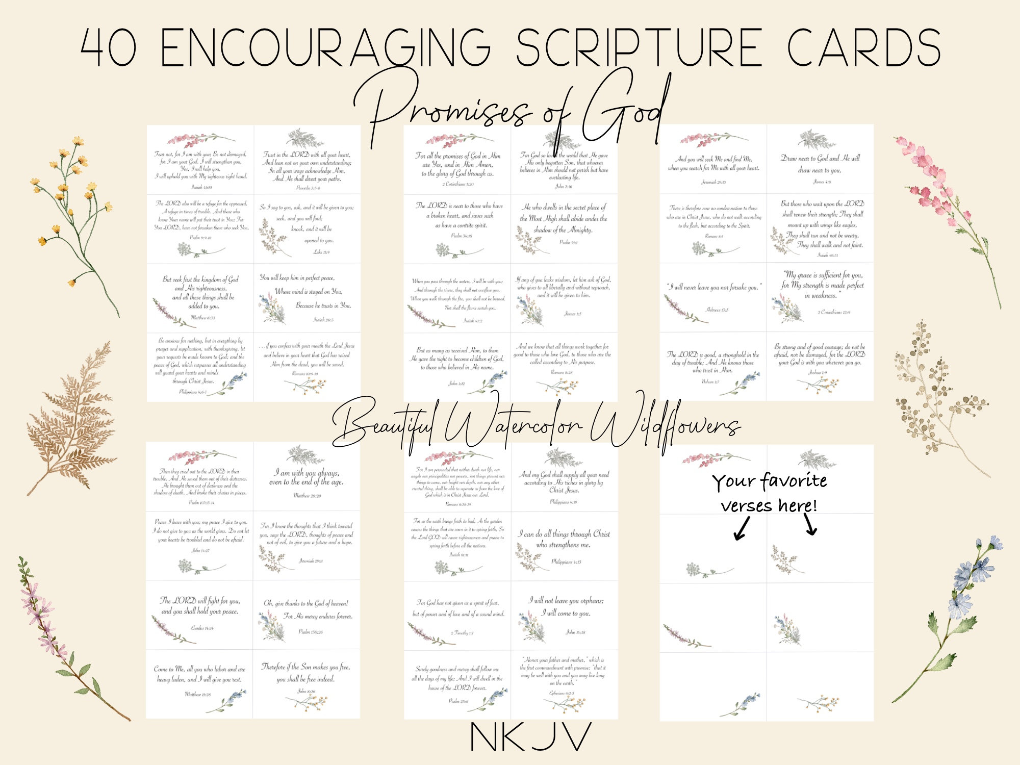 40 NKJV Scripture Cards | Promises of God | Printable Bible Memory ...