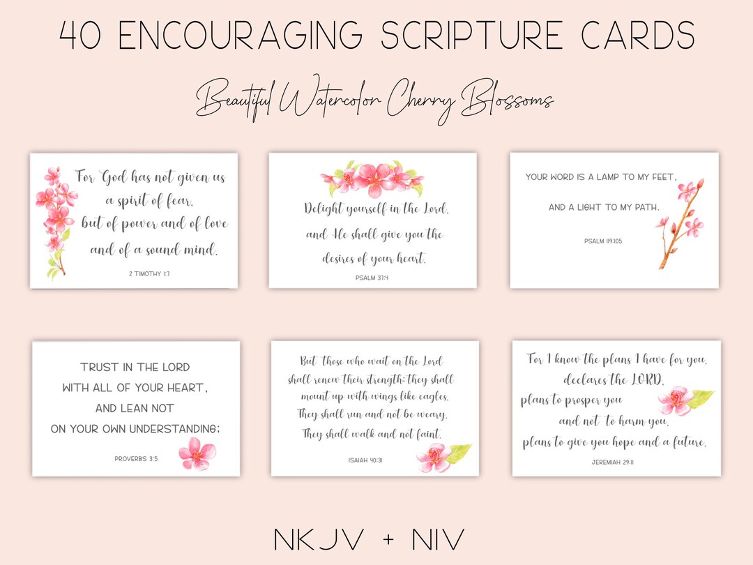 Printable Bible Verse Scripture Cards, 40 Encouraging Bible Verses ...