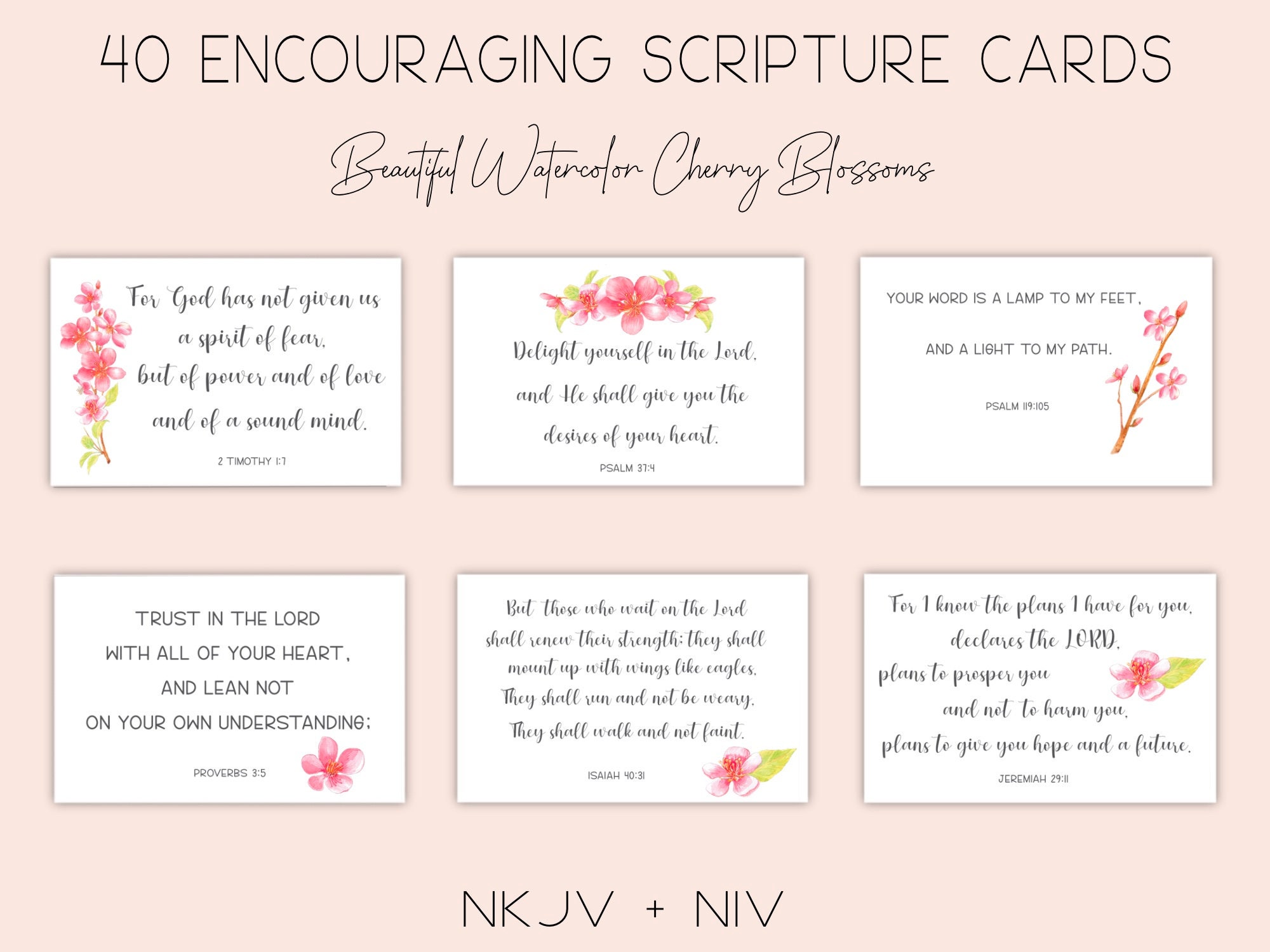 Printable Bible Verse Scripture Cards, 40 Encouraging Bible Verses ...