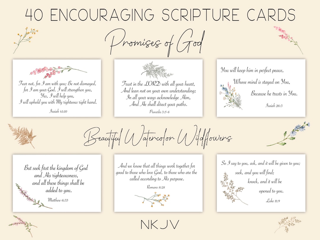 40 NKJV Scripture Cards | Promises of God | Printable Bible Memory ...