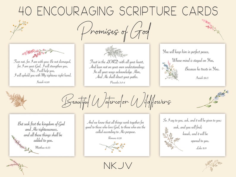 40 NKJV Scripture Cards | Promises of God | Printable Bible Memory ...