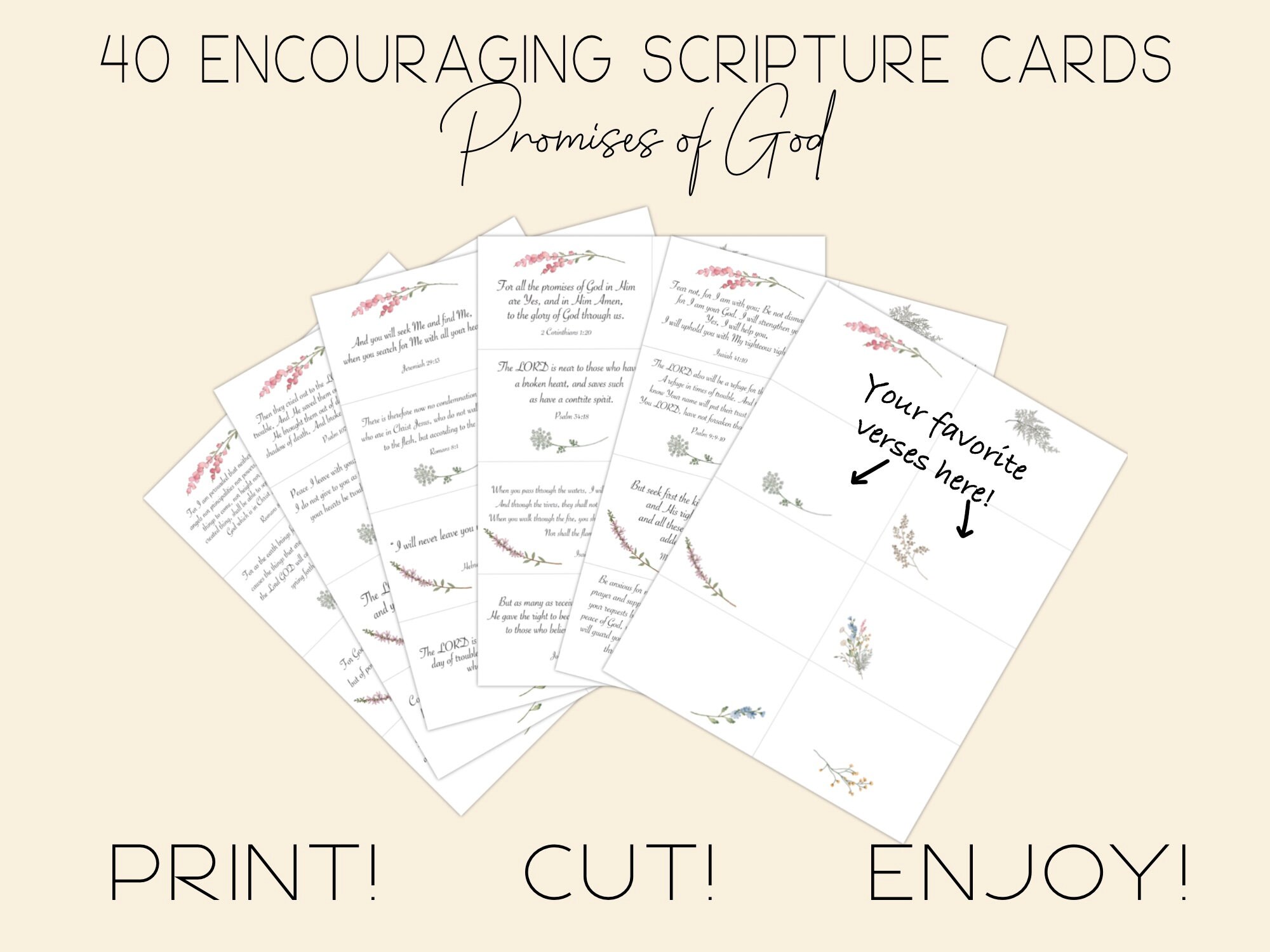 40 NKJV Scripture Cards | Promises of God | Printable Bible Memory ...