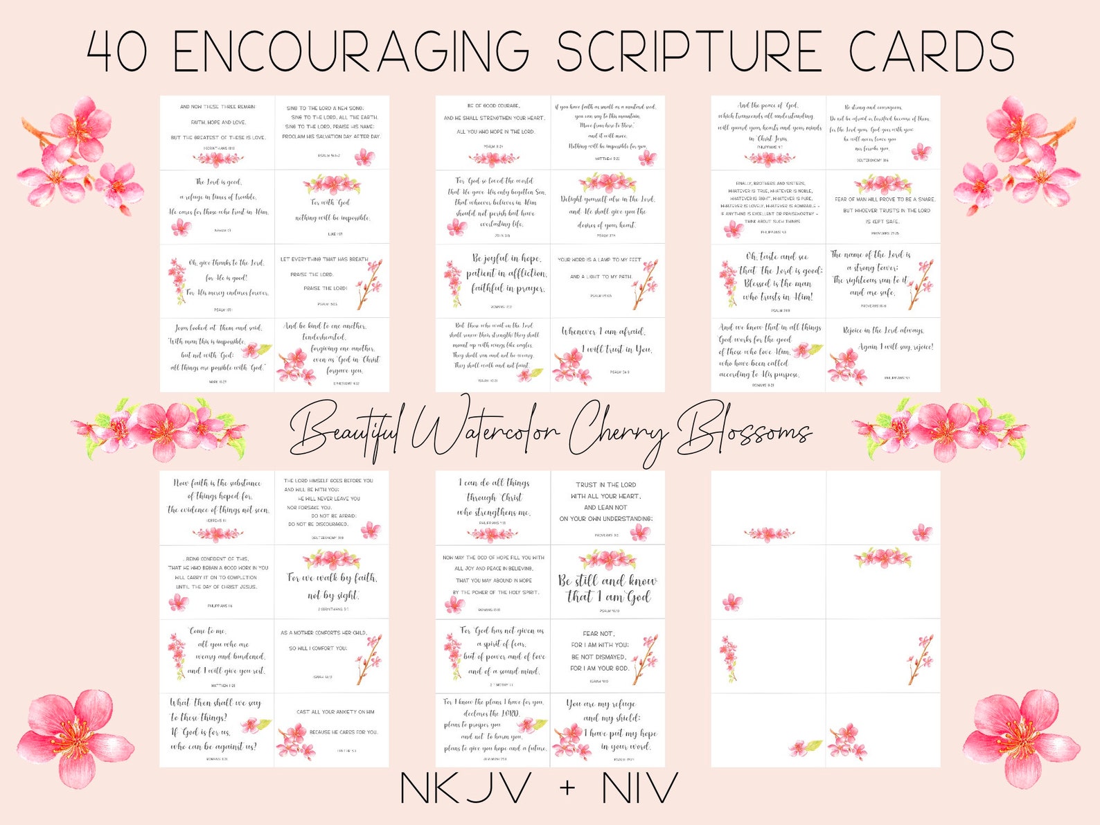 Printable Bible Verse Scripture Cards, 40 Encouraging Bible Verses ...