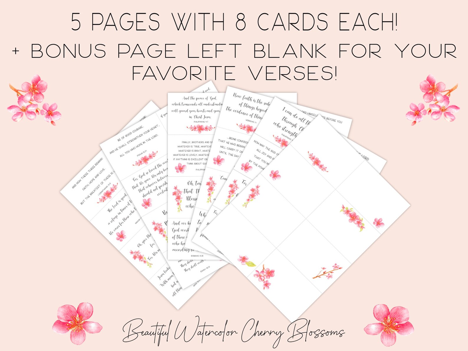 Printable Bible Verse Scripture Cards, 40 Encouraging Bible Verses ...