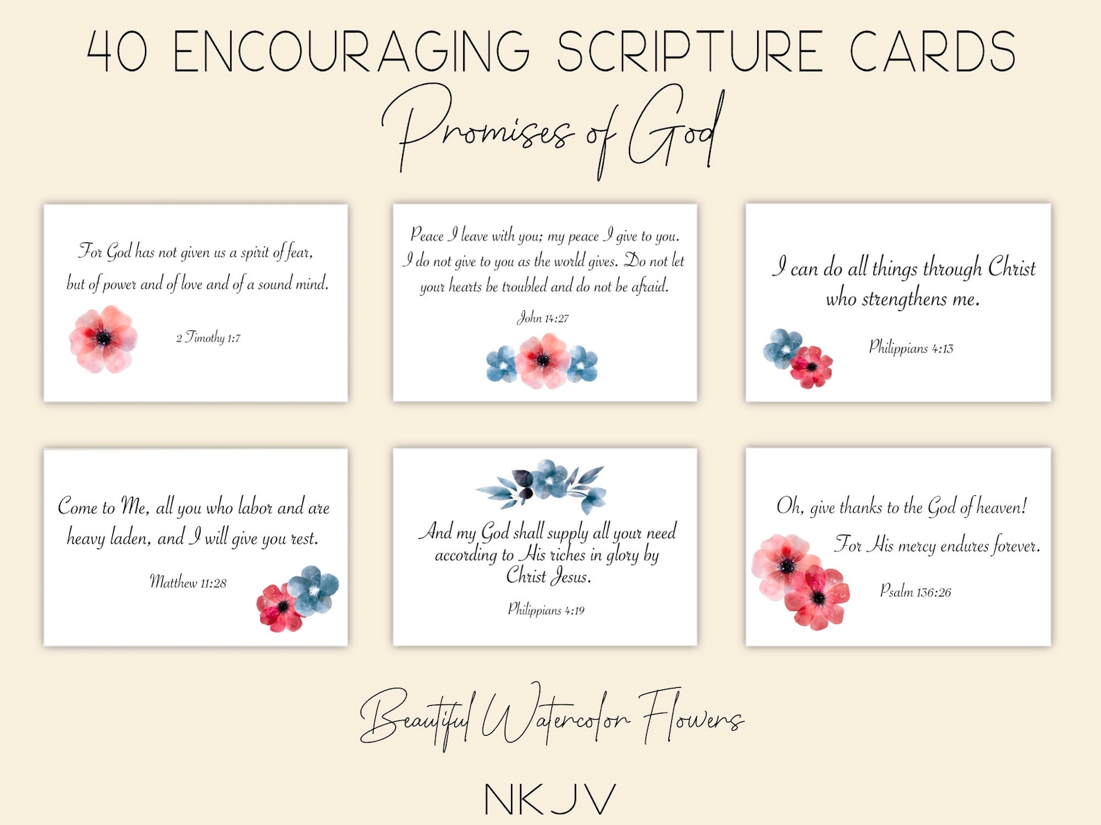 40 NKJV Scripture Cards | Promises of God | Printable Bible Memory ...