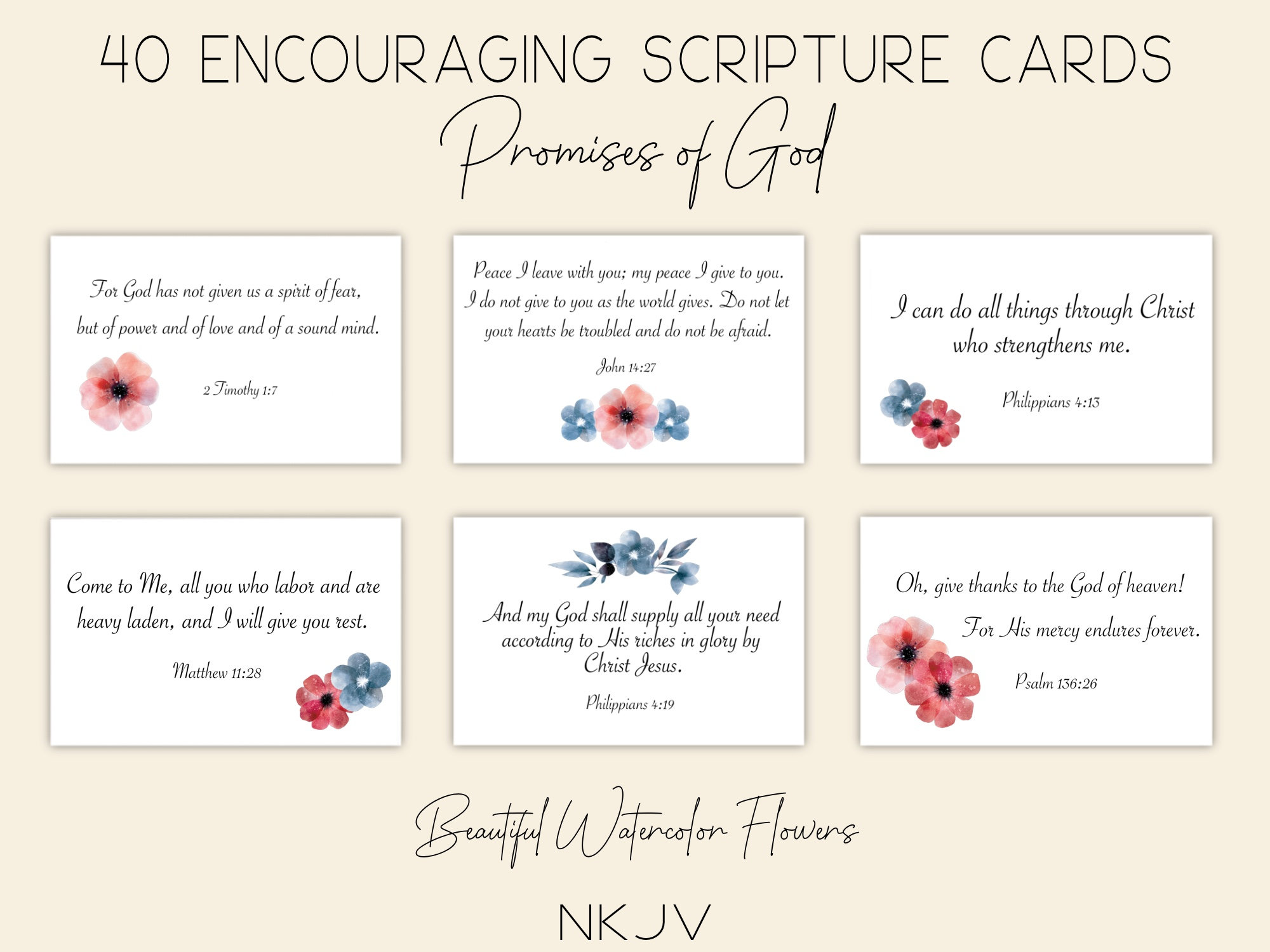 40 NKJV Scripture Cards | Promises of God | Printable Bible Memory ...