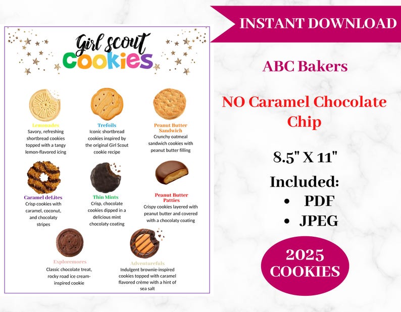 ABC Bakers - Girl Scout Cookie Flyer 2025 - No Caramel Chocolate Chip ...