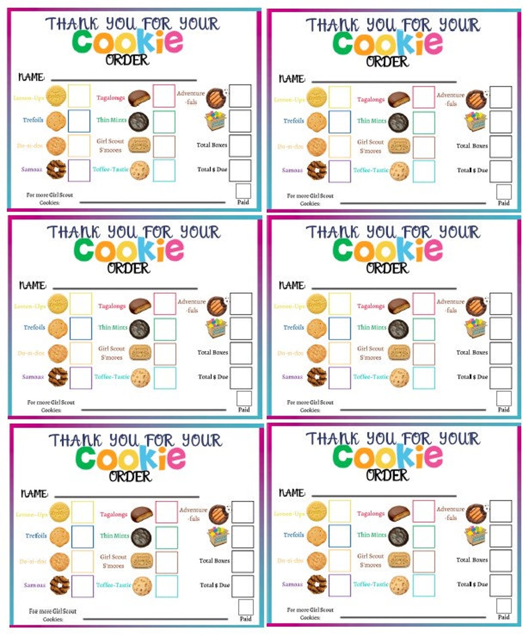 Girl Scouts Thank You for Your Girl Scout Cookie Order Receipt Slip No ...