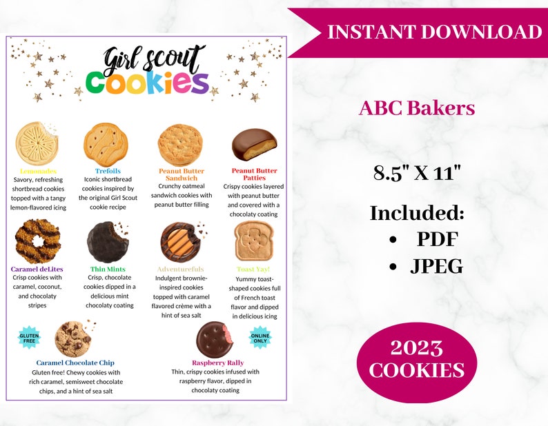 Abc Bakers Girl Scout Cookie Flyer 2023 Digital Download Etsy