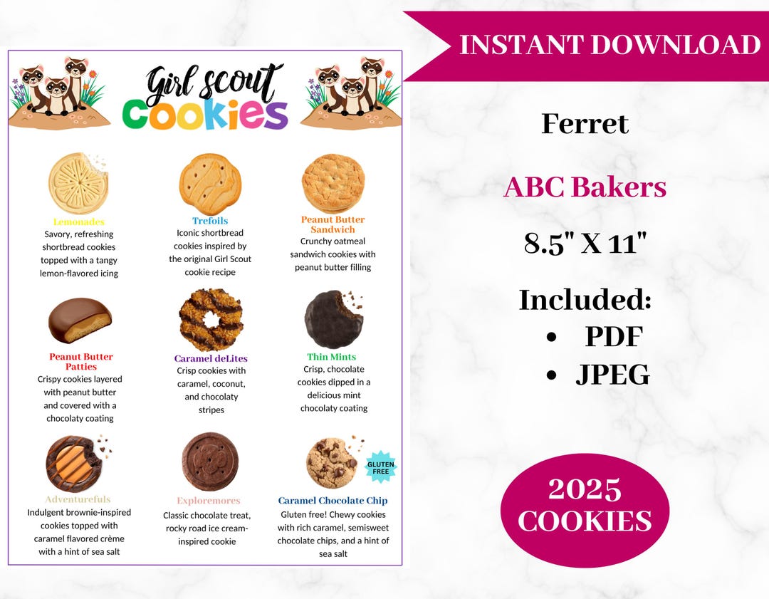 ABC Bakers - Girl Scout Cookie Flyer 2025 Ferret Design - *new Cookie ...