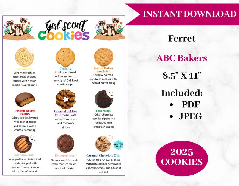 ABC Bakers - Girl Scout Cookie Flyer 2025 Ferret Design - *new Cookie ...