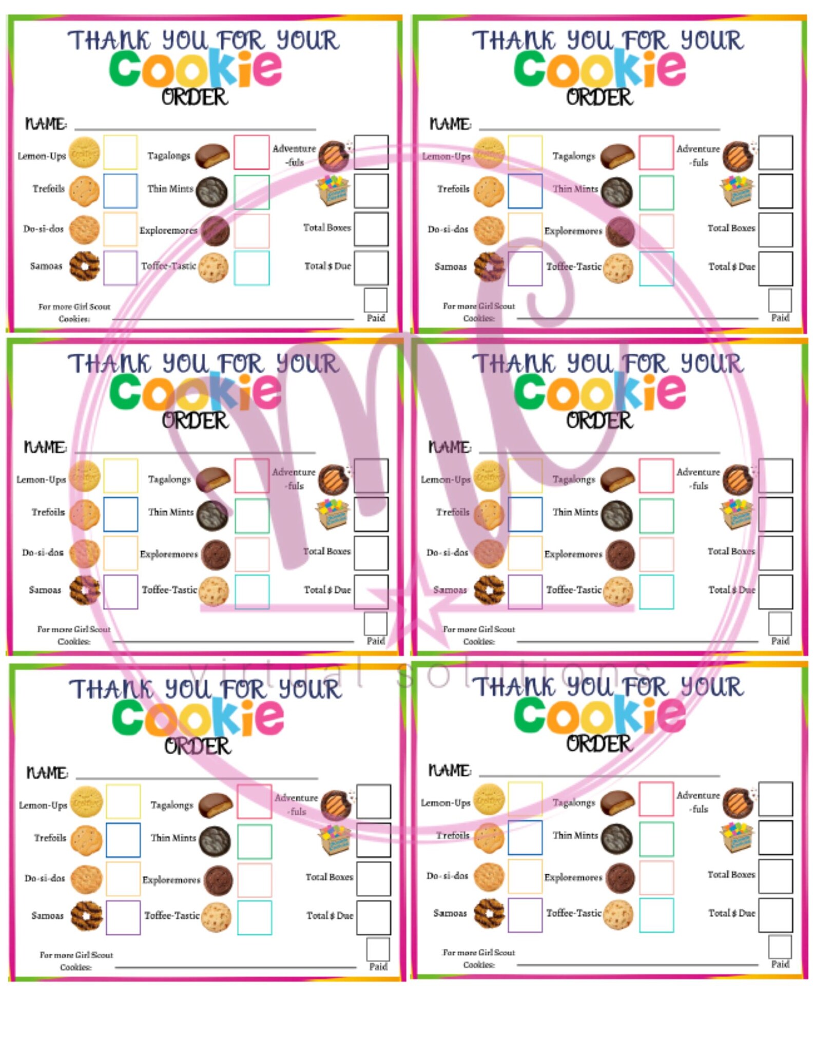 Girl Scouts Thank You for Your Girl Scout Cookie Order Receipt Slip ...