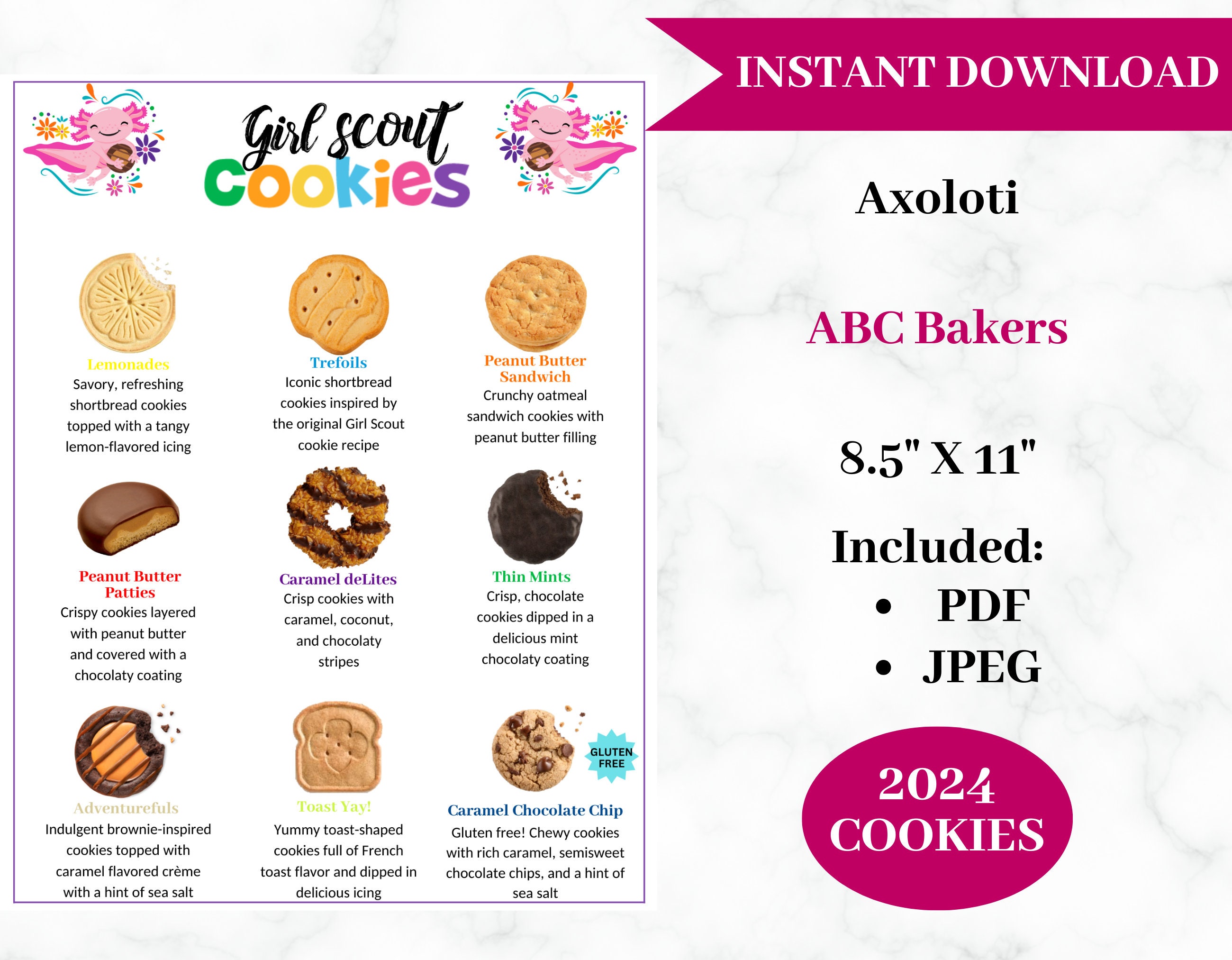 ABC Bakers Girl Scout Cookie Flyer 2024 Axoloti Theme Instant Digital ...
