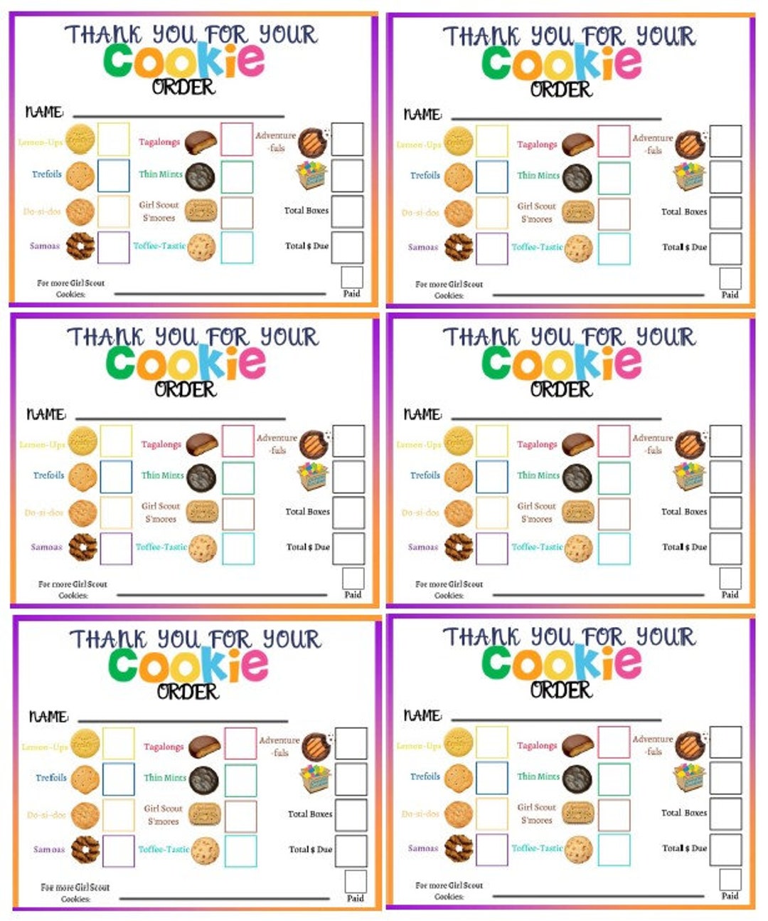 Girl Scouts Thank You for Your Girl Scout Cookie Order Receipt Slip No ...