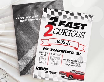 Editable Two Fast Birthday Invitation Two Fast Boy Race Car 2nd ...