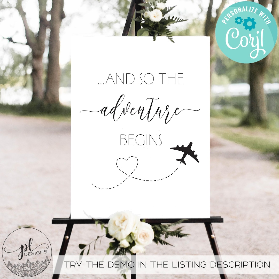 Editable Minimalist Wedding, and so the Adventure Begins Sign, Modern ...