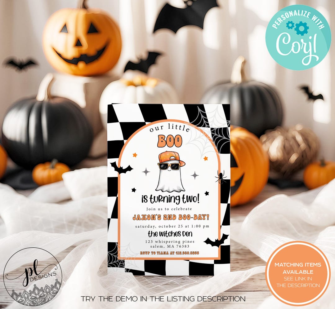 Our Little Boo is Turning 2 Invitation, Two Spooky Halloween Invite ...
