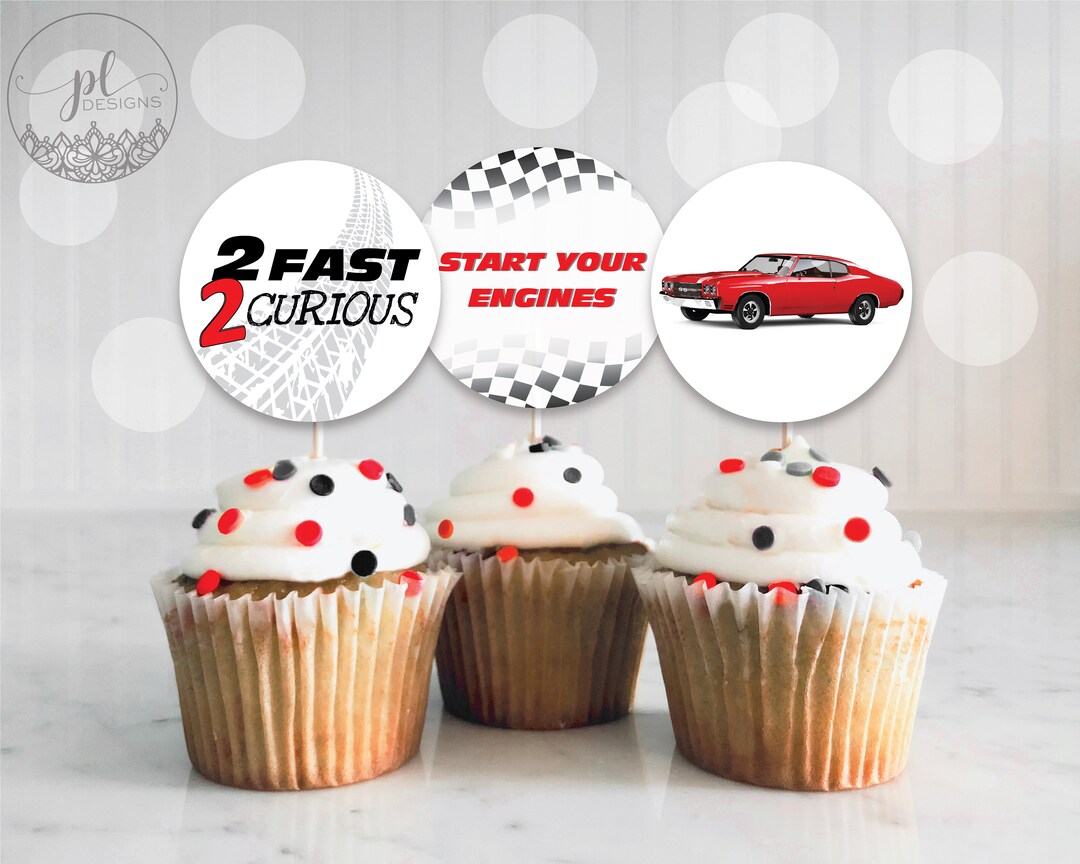 Two Fast Cupcake Toppers Race Car Party Favor Tags 2nd Birthday Toppers ...