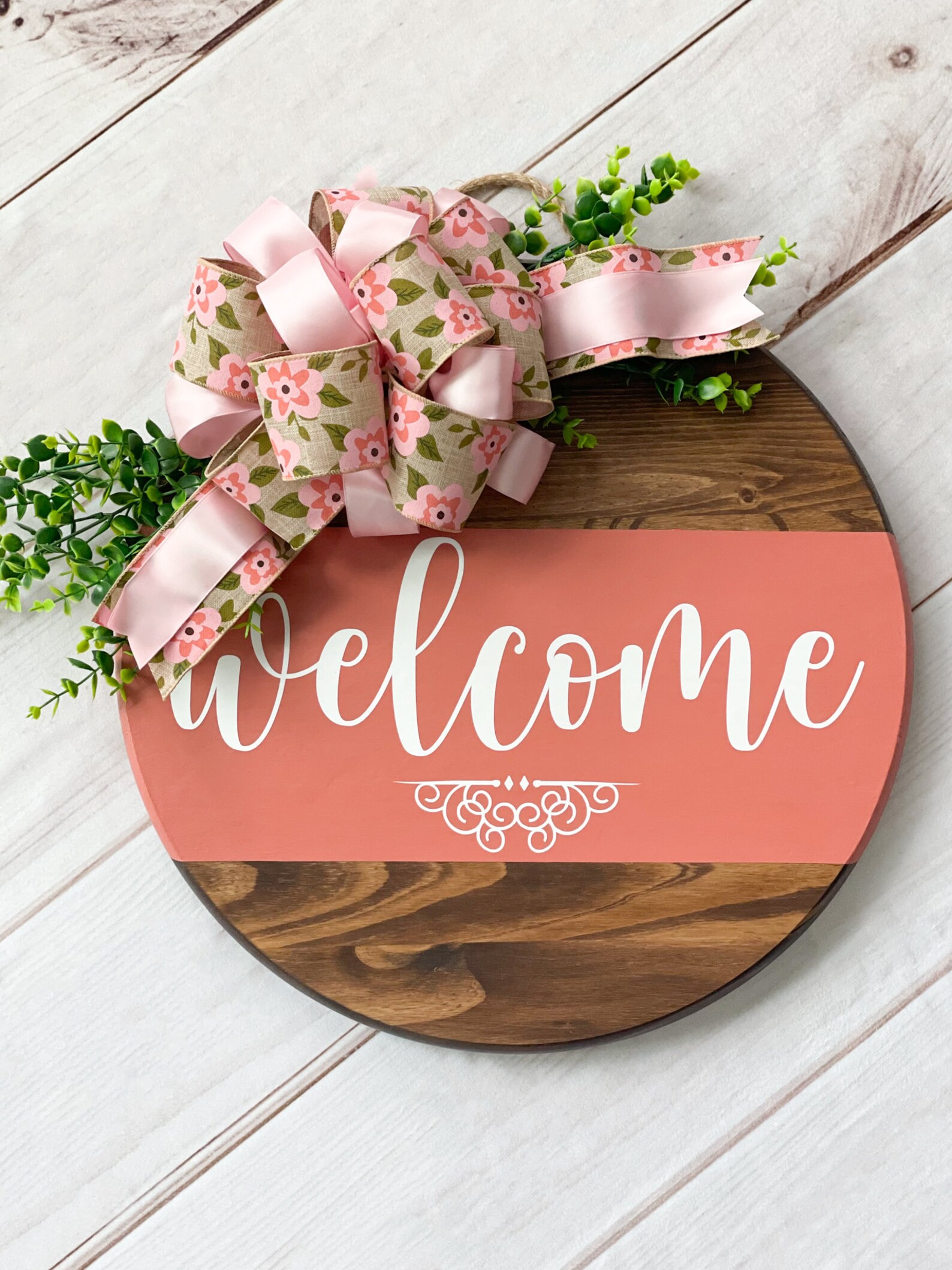 Coral Welcome Spring Door Hanger Welcome Round Welcome Door | Etsy