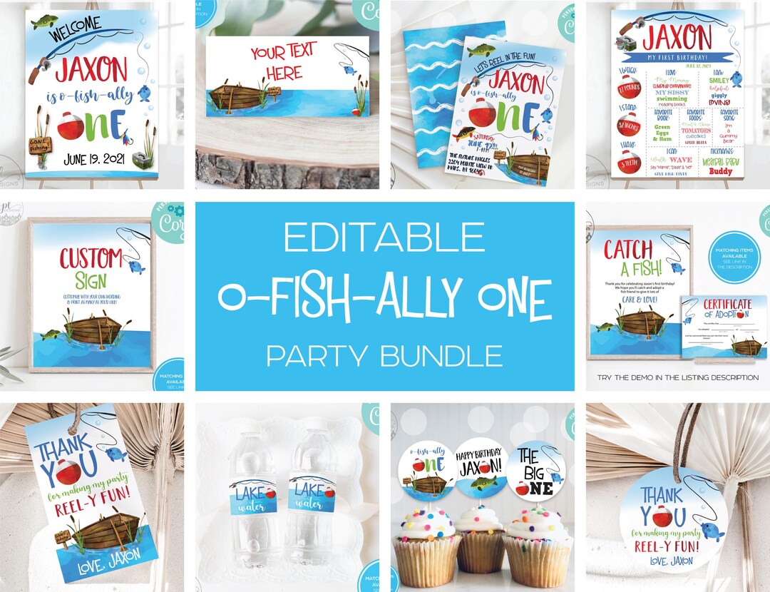 Editable the Big One Printable Party Bundle, Fishing Party Package ...