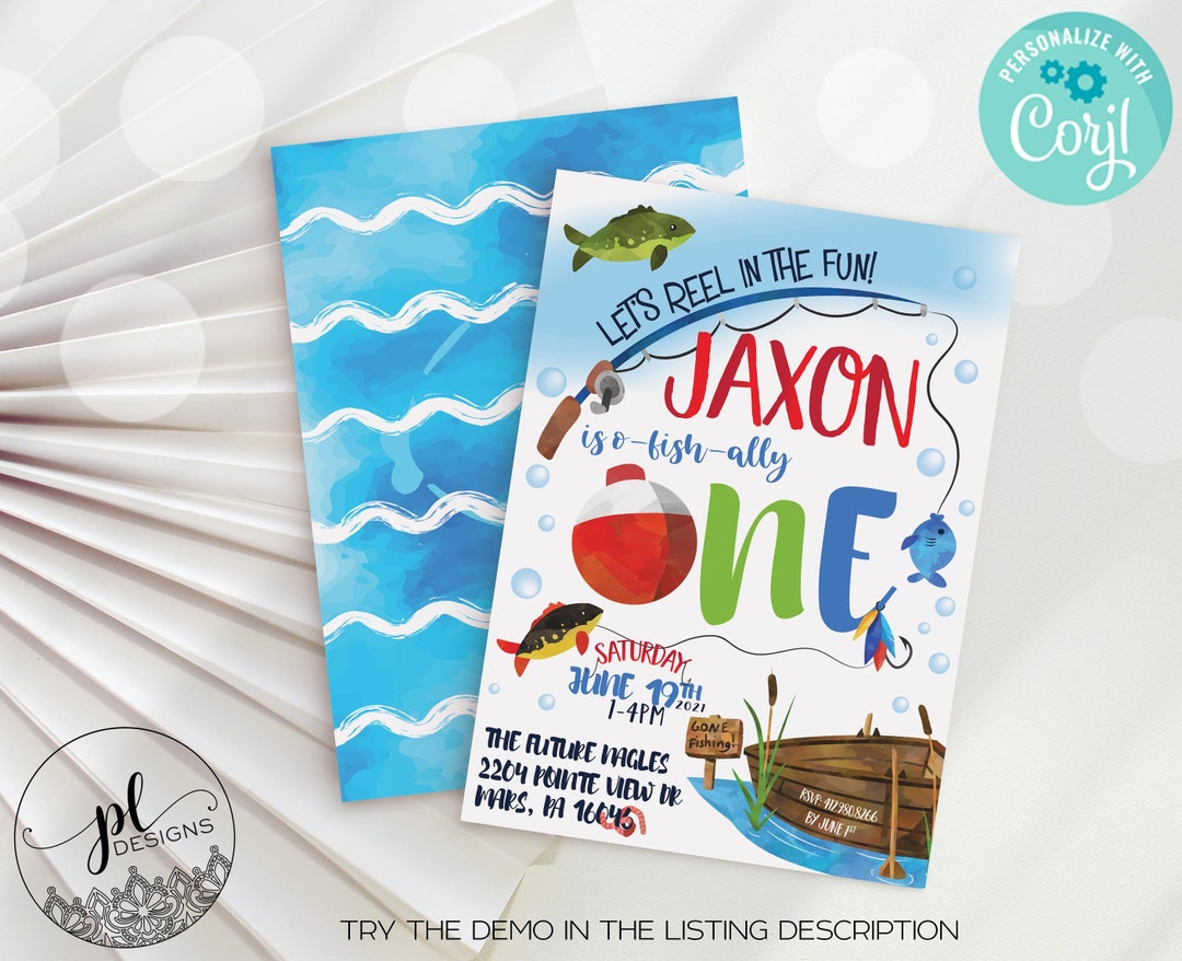 EDITABLE the Big One Invite, Fishing Invitation, Fishing Birthday, 1st ...