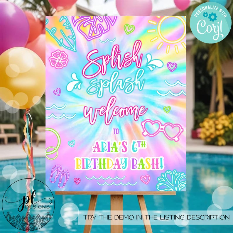 Editable Splish Splash Cupcake Toppers, Cupcake Tags, Favor Tag, Party ...