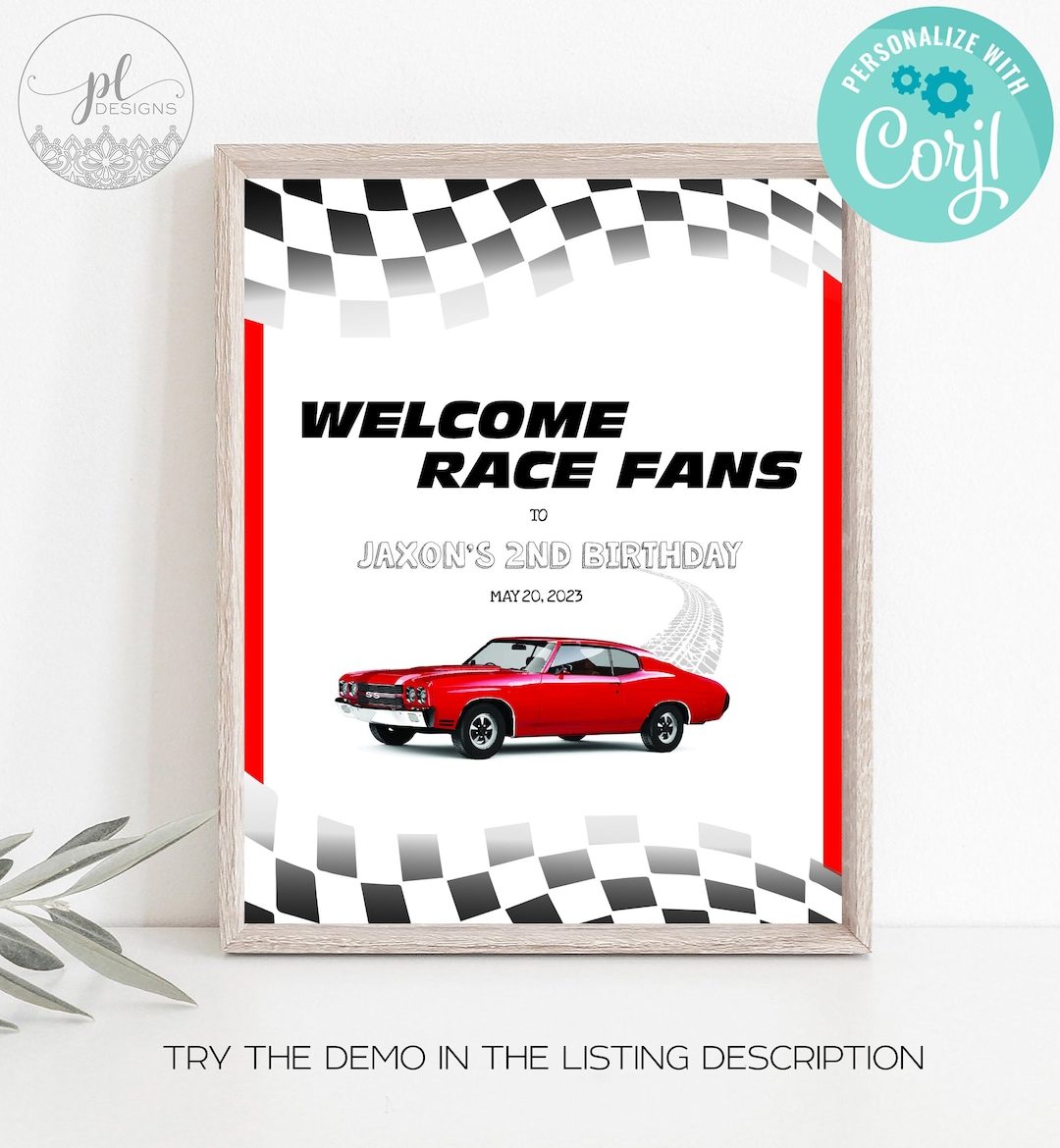 Editable Custom Welcome Sign, Two Fast Birthday, Two Fast Boy Race Car ...