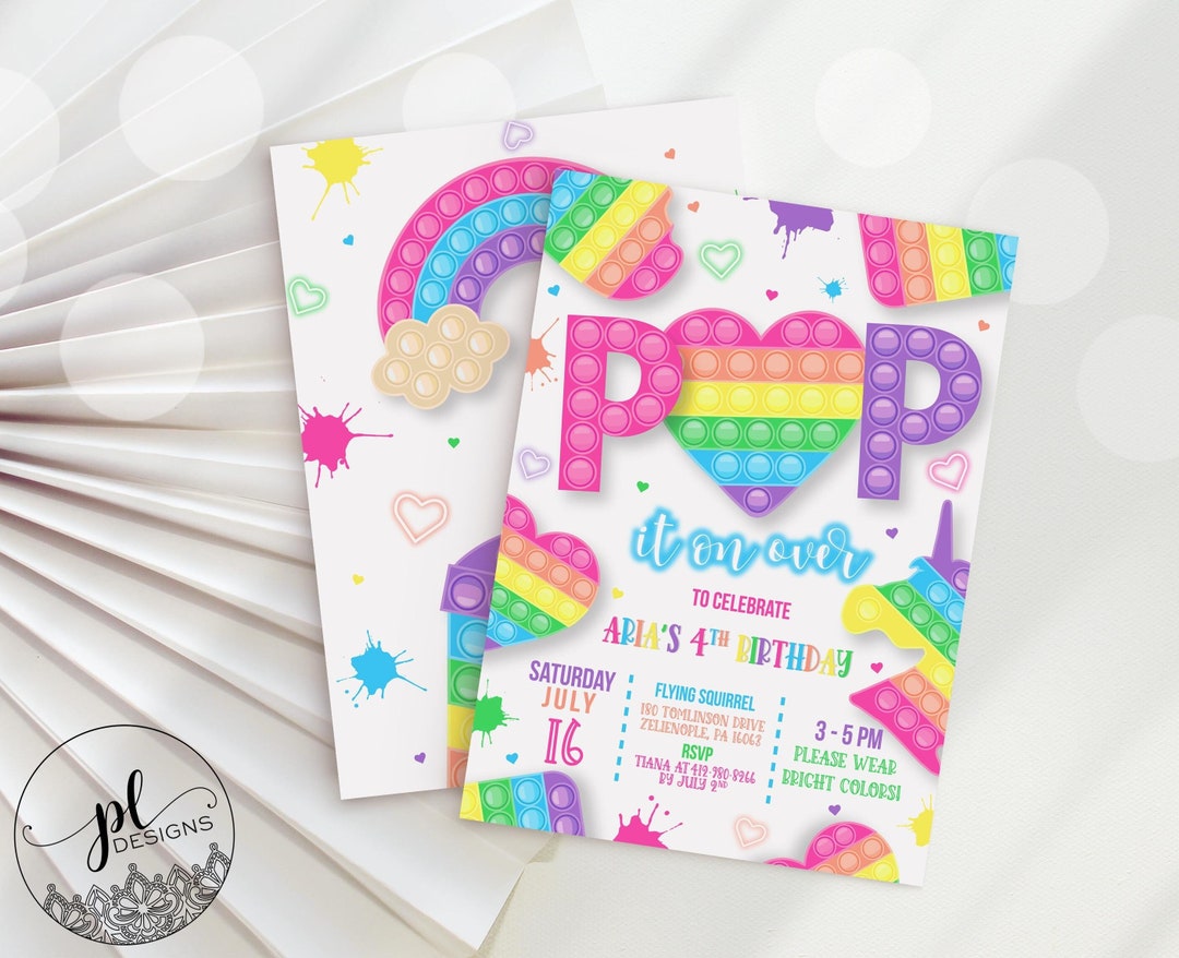 EDITABLE Pop It Birthday Invitation, Pop It Invitation Pastel Rainbow ...