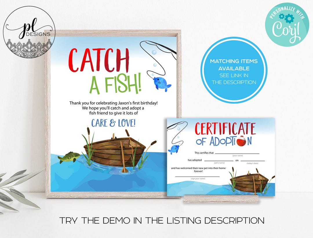 Editable the Big One Catch a Fish Sign, Fish Adoption Certificate ...