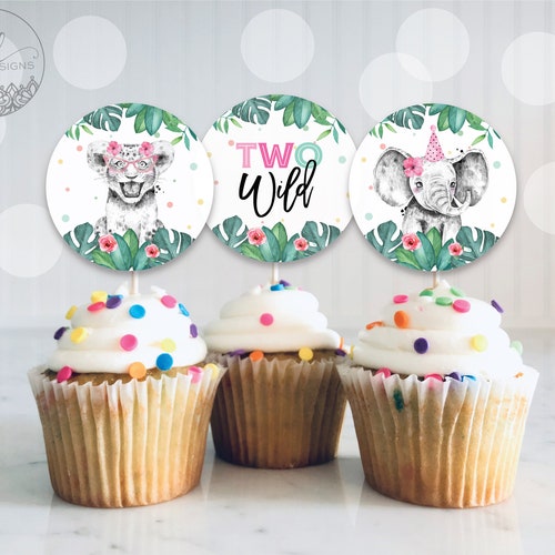 Young Wild & Three Cupcake Toppers Favor Tags Third Birthday | Etsy