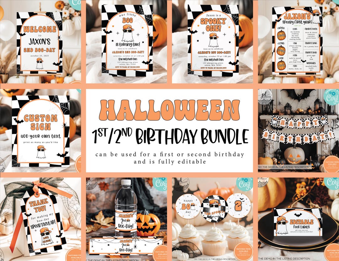 Spooky One Editable Party Bundle, Halloween First Birthday Party Bundle ...