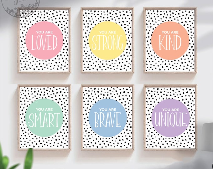 Kids Positive Affirmation Wall Art, Pastel Rainbow Colored Room Decor ...